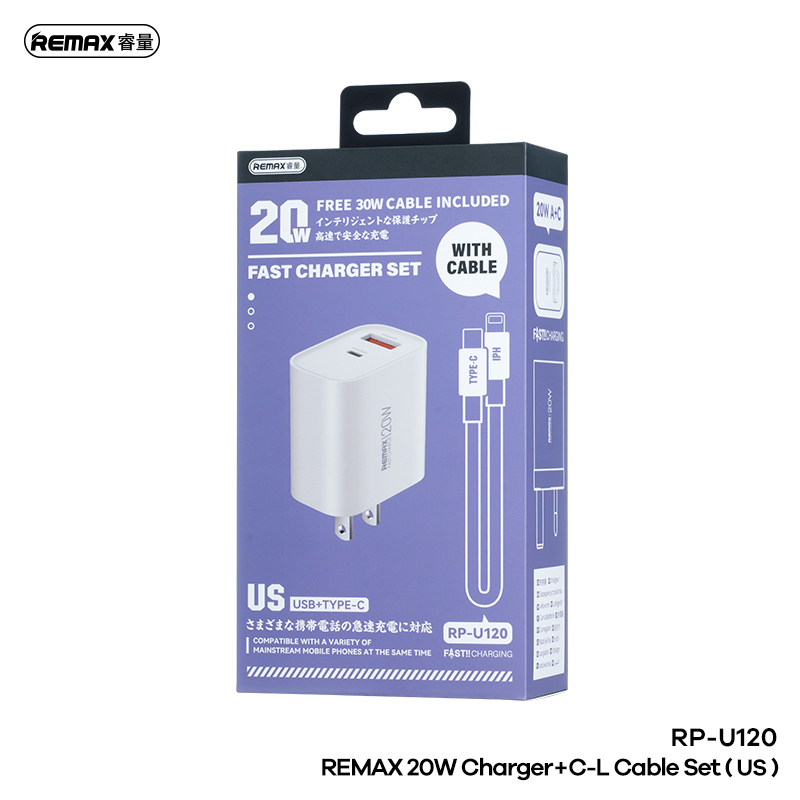 Bộ củ cáp sạc nhanh 20w Remax RP-U120 US tích hợp dây sạc C to Type C ...
